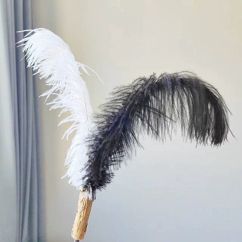 Длинная игрушка-дразнилка для кошек с перьями фазана/клубничными перьями, дразнилка-удочка с колокольчиком, сменная