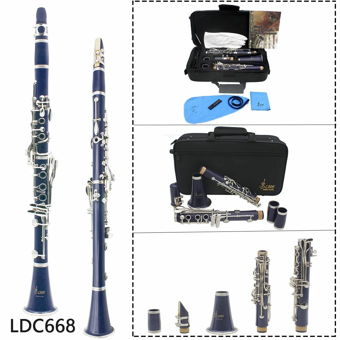 Кларнет SLADE Color Bb/C/G, 17 клавиш, никелевые, с набором для чистки, подходит для студентов/новичков и для подготовки к экзаменам
