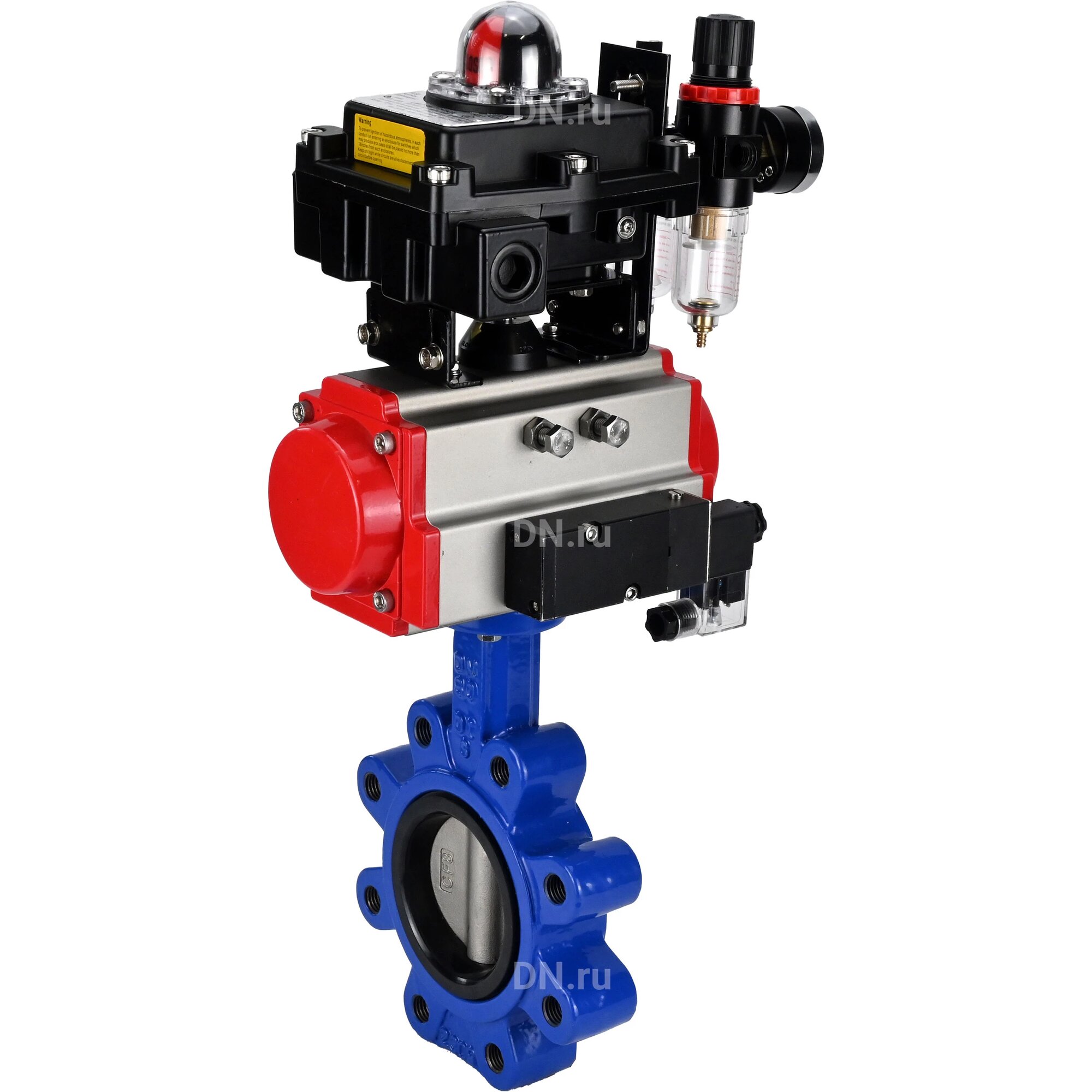 Затвор дисковый поворотный DN. ru QT450-304-EPDM-2W-Fb-H Ду150 Ру16 чугун QT450, диск нерж. сталь 304, уплотн. EPDM, межфланц, с пн. прив. DA-105, пн. распред. PND2-S1EM-52-1NC-J08-220VAC, БКВ LSB-410-02ExM12-250 и БПВ APU1-10-40-V08