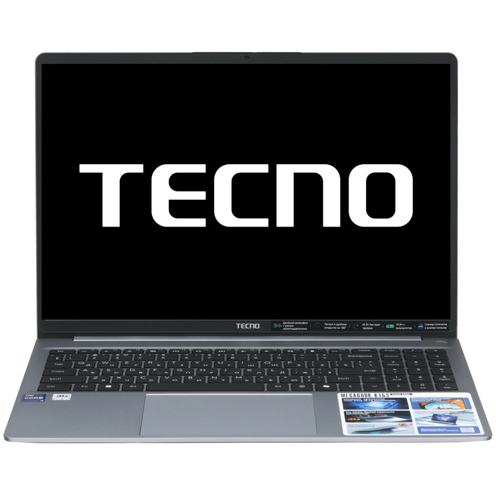 16" Ноутбук Tecno Megabook K16SAA, Intel Core i9-13900HK, DDR4-16ГБ, SSD-1ТБ, Windows 11 Home, серый