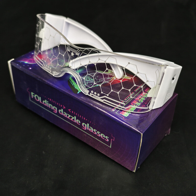 Оптовая продажа складных цветных светящихся очков из акрила в техно-стиле для баров, музыкальных фестивалей и дискотек