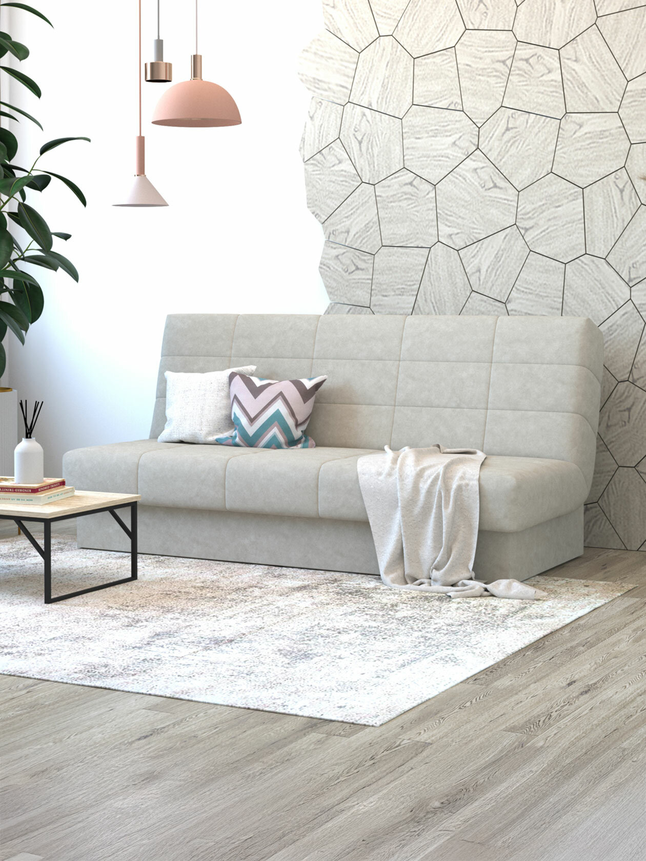 Диван кровать прямой Руана независимый пружинный блок, раскладной, клик-кляк, с ящиком для хранения, 140х190 см спальное место, Бежевый, велюр