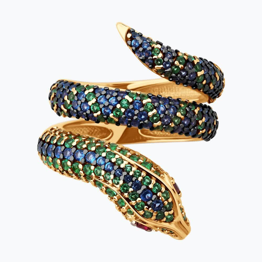 Кольцо широкое Diamant, серебро, 925 проба, золочение