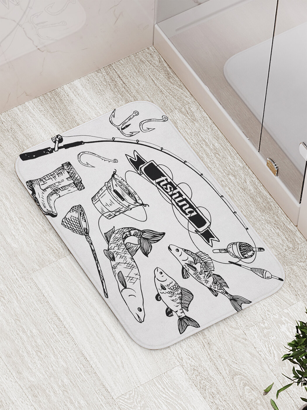 Коврик для ванной комнаты, туалета "Рыбацкие принадлежности" противоскользящий, 52х77 см, JoyArty