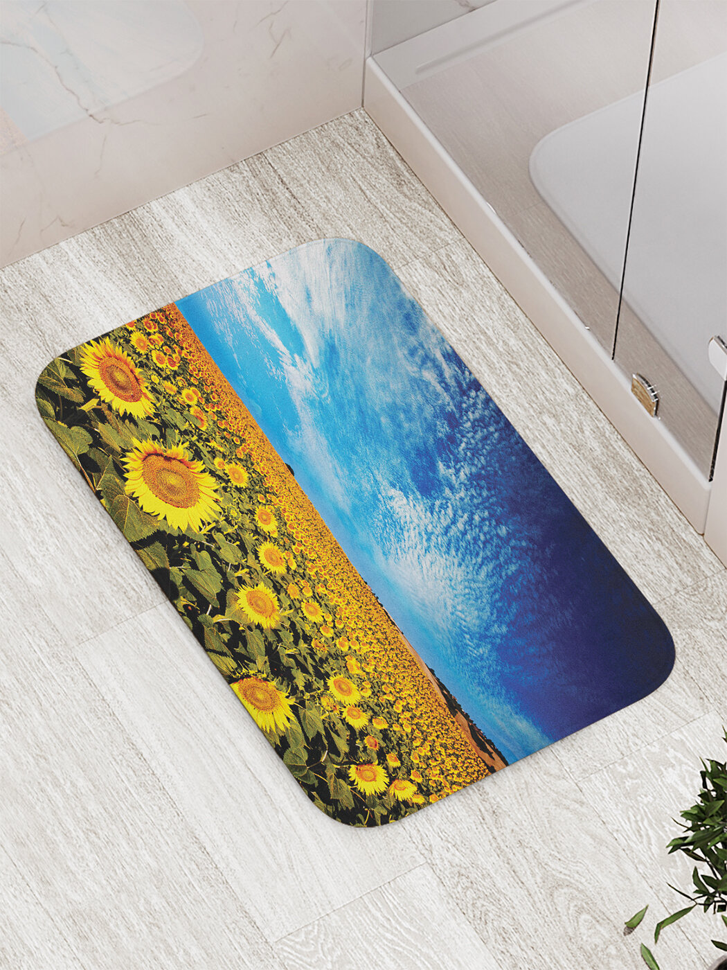 Коврик для ванной комнаты, туалета "Море подсолнухов" противоскользящий, 52х77 см, JoyArty