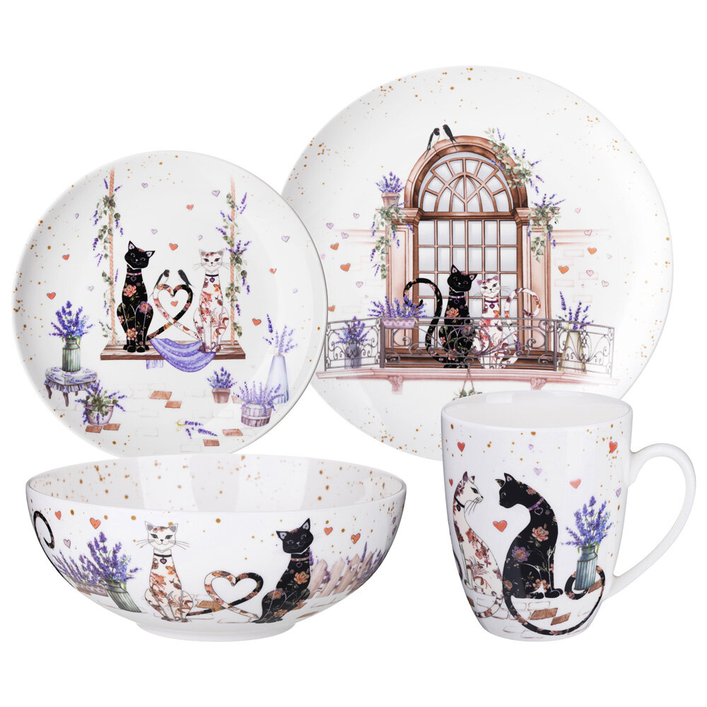 Набор посуды обеденный lefard лавандовые коты на 4 пер. 16 пр. KSG-425-170
