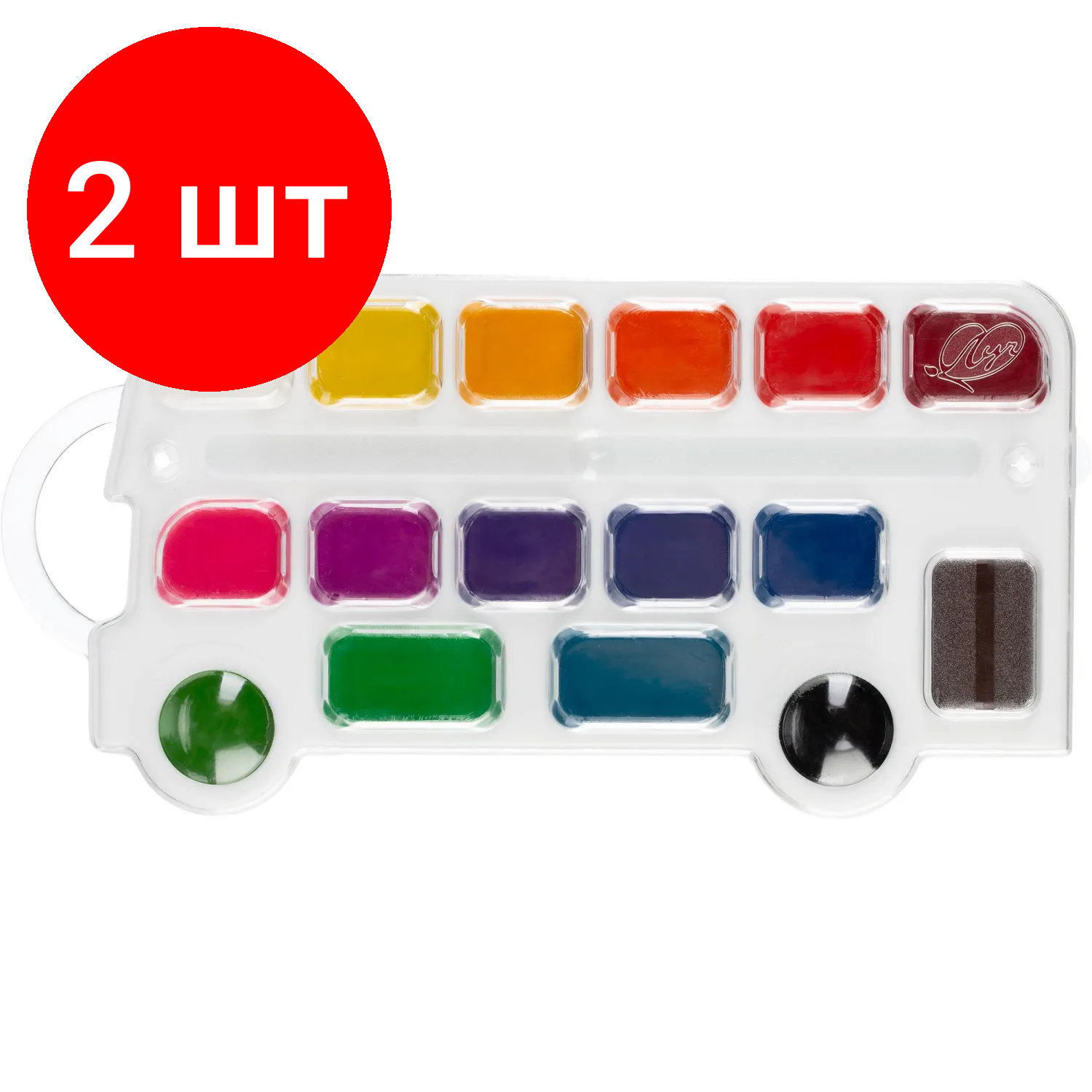 Комплект 2 упаковок, Краски акварельные Кроха Автобус, 16 цв. б/к 34С 2241-08 набор