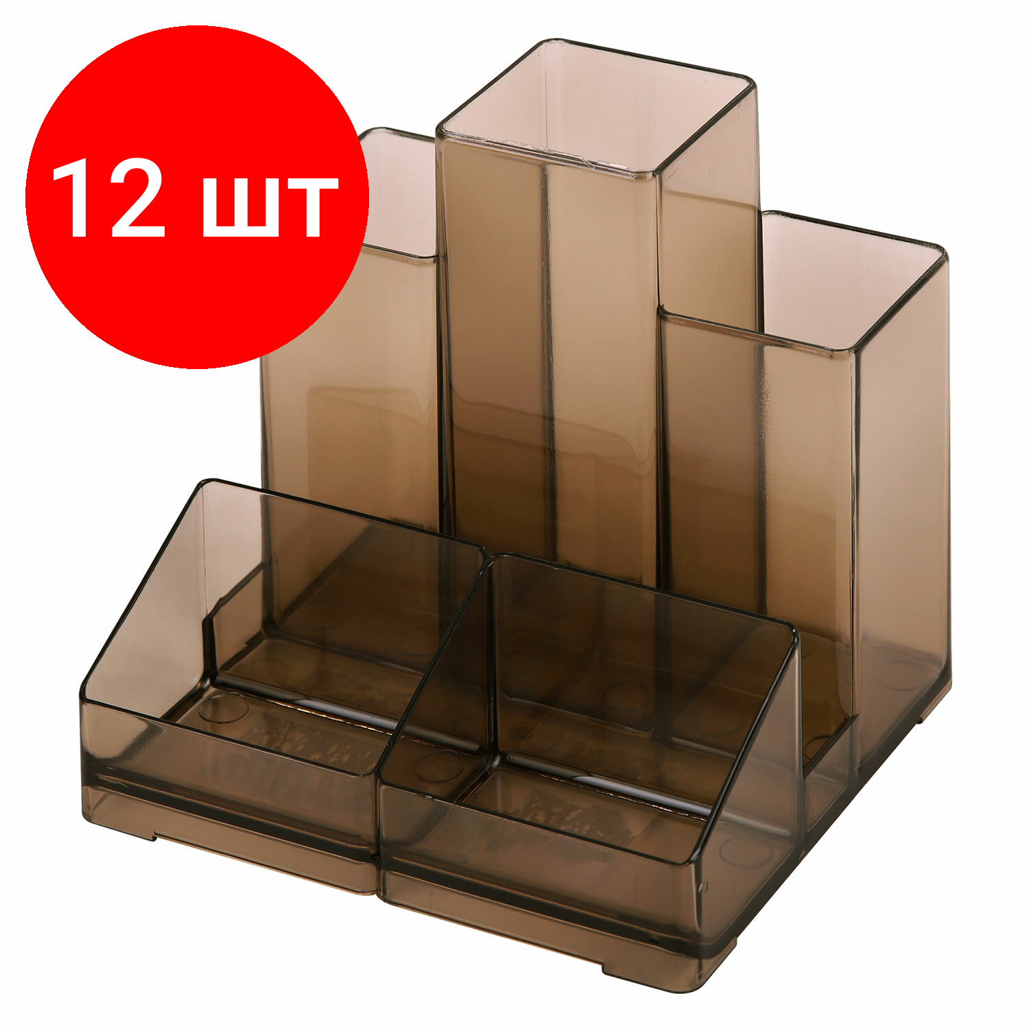 Комплект 12 шт, Подставка-органайзер BRAUBERG-CONTRACT, 109х95х101.5 мм, 5 отделений, тонированная, 230994