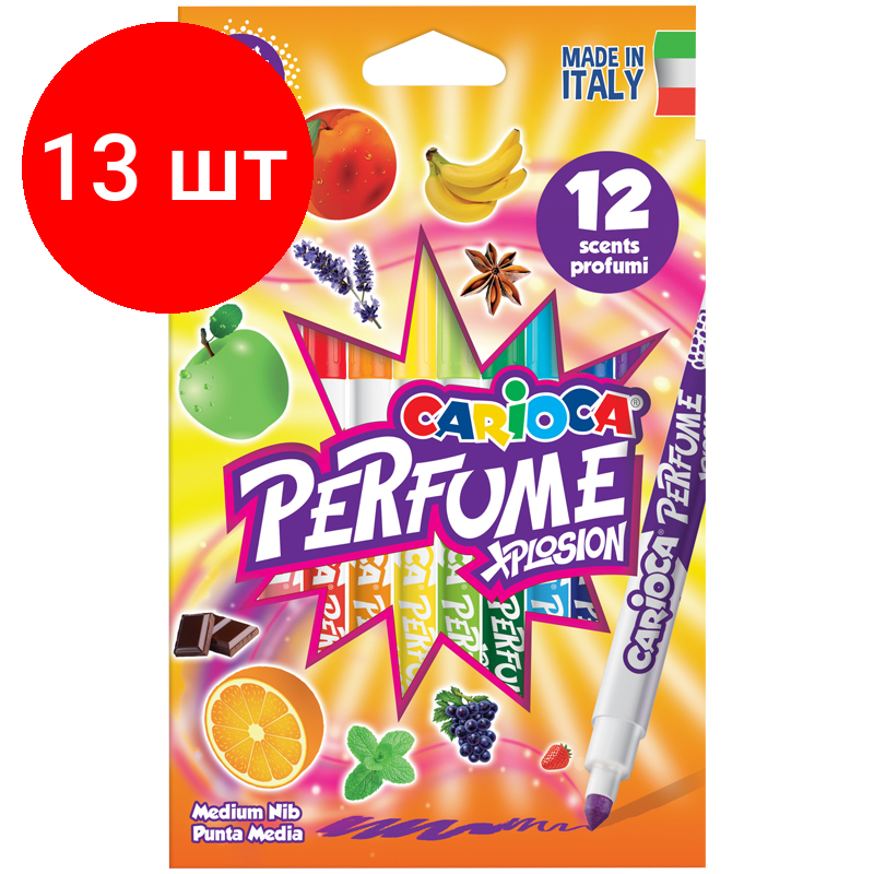 Комплект 13 шт, Фломастеры Carioca "Perfume Xplosion", 12цв, ароматизированные, смываемые, картон, европодвес
