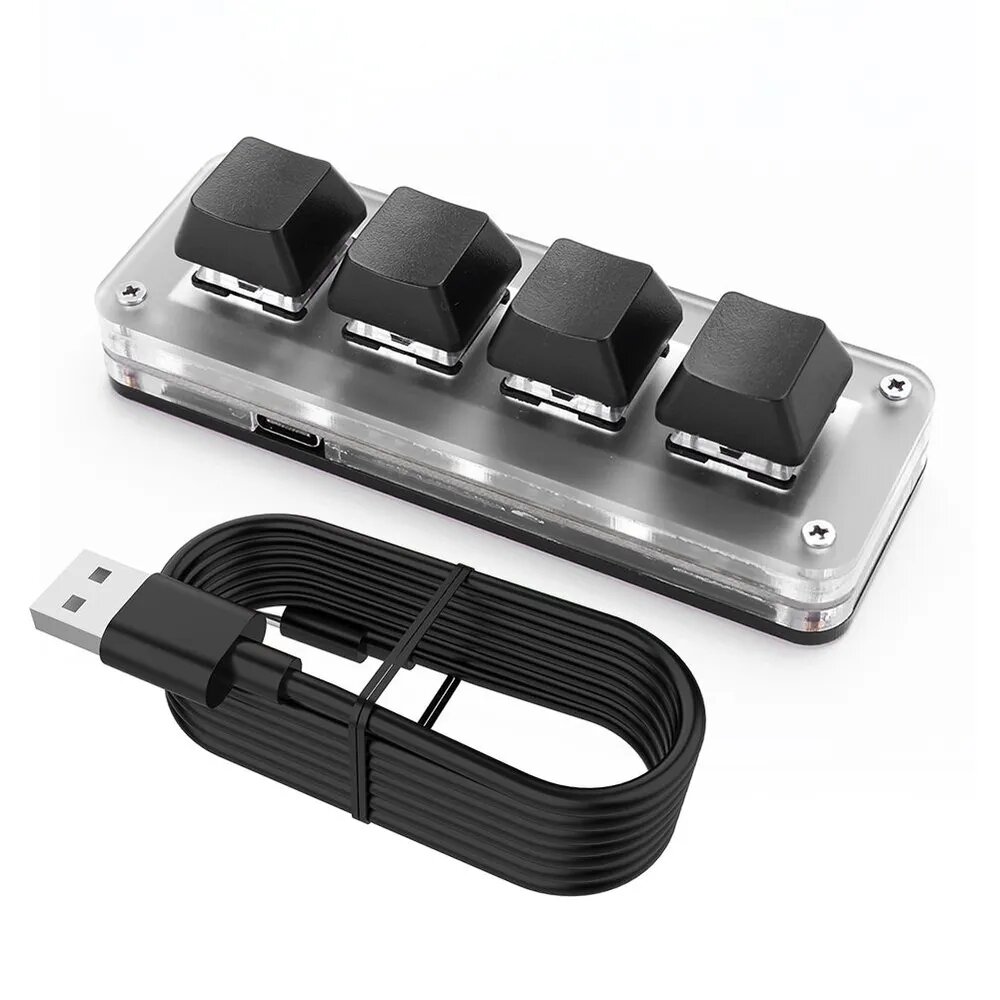 Milochic Клавиатура проводная Программируемая механическая игровая клавиатура RGB Macro 4 Key для одной руки (черная), Английская раскладка, черный