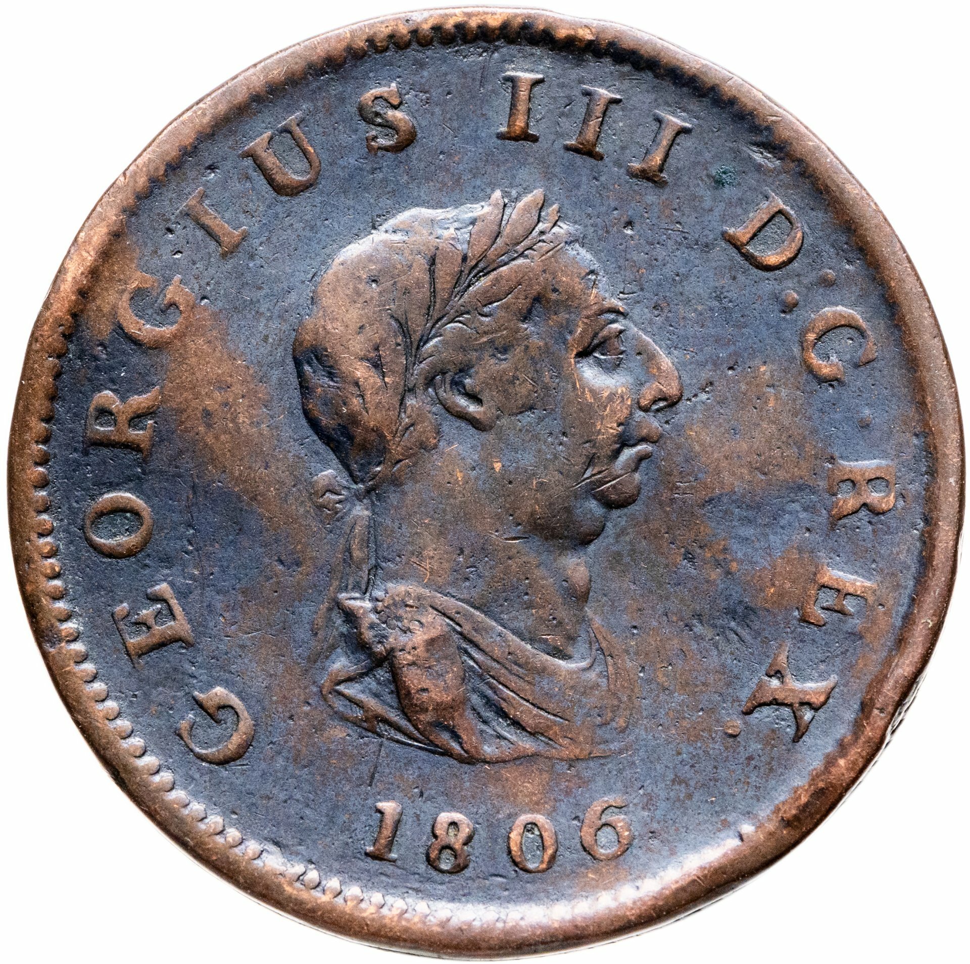Великобритания 1/2 пенни penny 1806, Медь, в сохранности VF