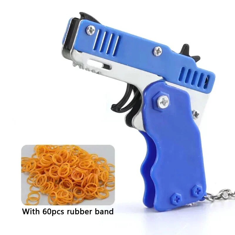 Автоматический детский пистолет с резиновыми лентами blue with 60 bands