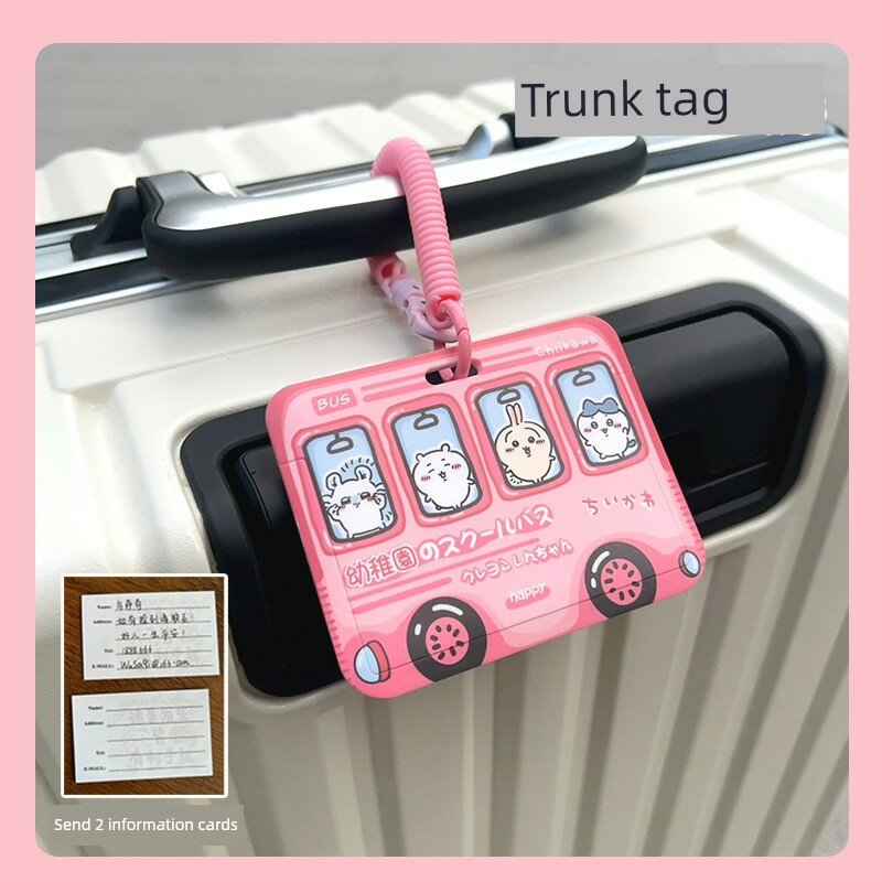 Бирка для багажа Chiikawa Pink Bus с эластичной лентой, антипотеря, имя