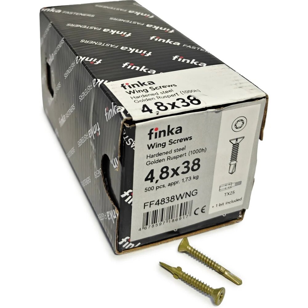 Шурупы флюгельные Finka Wing Screws 4,8x38 TX25 (Golden Ruspert, 500шт) FF4838WNG