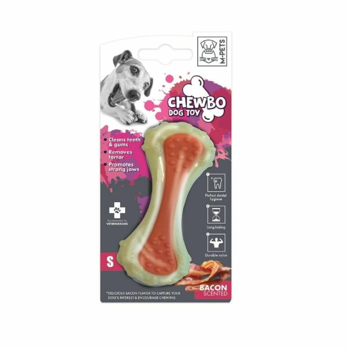 M-PETS Игрушка для собак Кость S, вкус бекона (нейлон) 10,4 см
