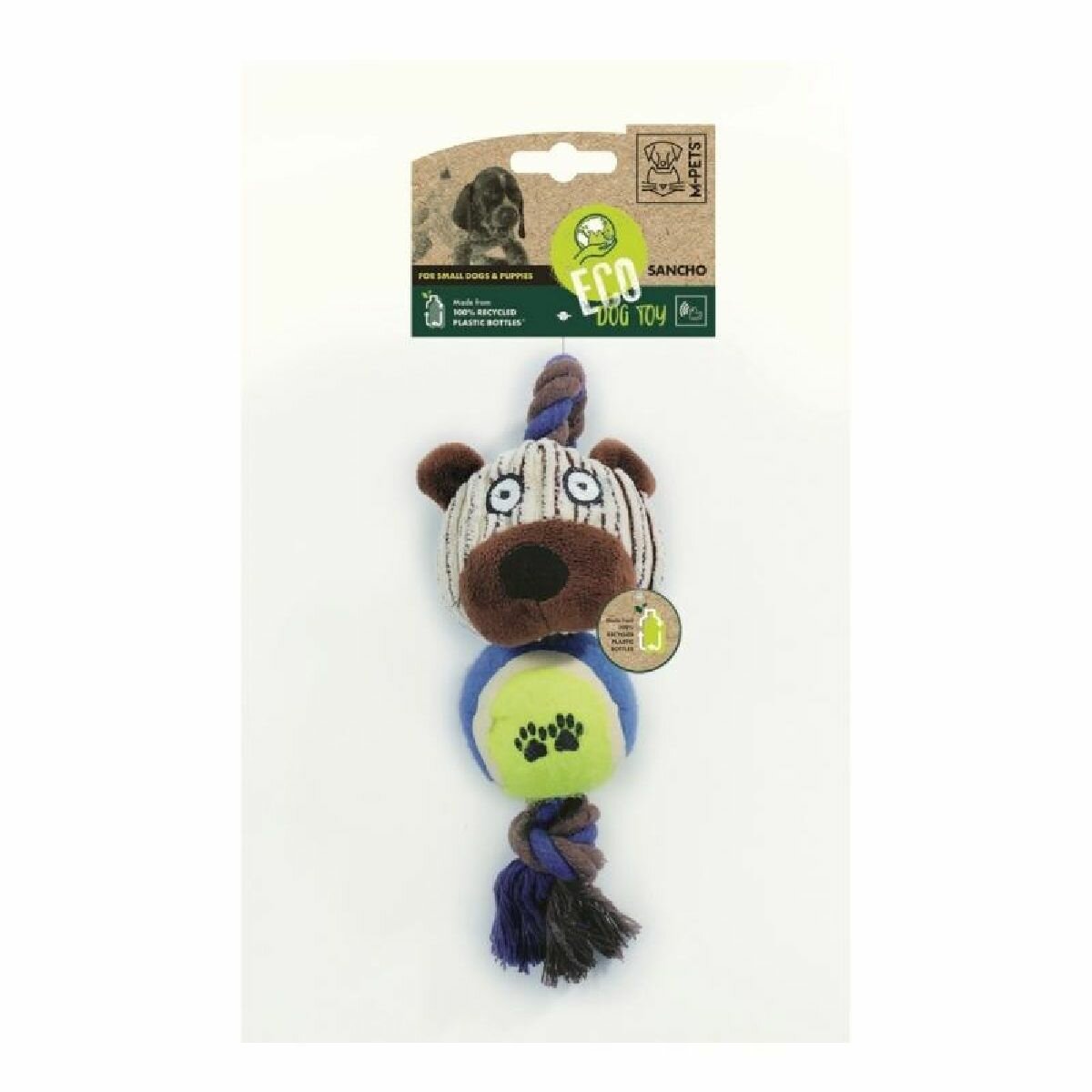 M-PETS Игрушка мягкая для собак ECO Медведь Санчо с с канатом и мячиком 24см