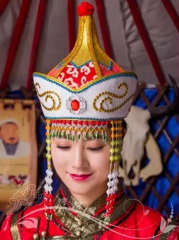 Женская китайско-монгольская шляпа для сценического танца Красный, Красный