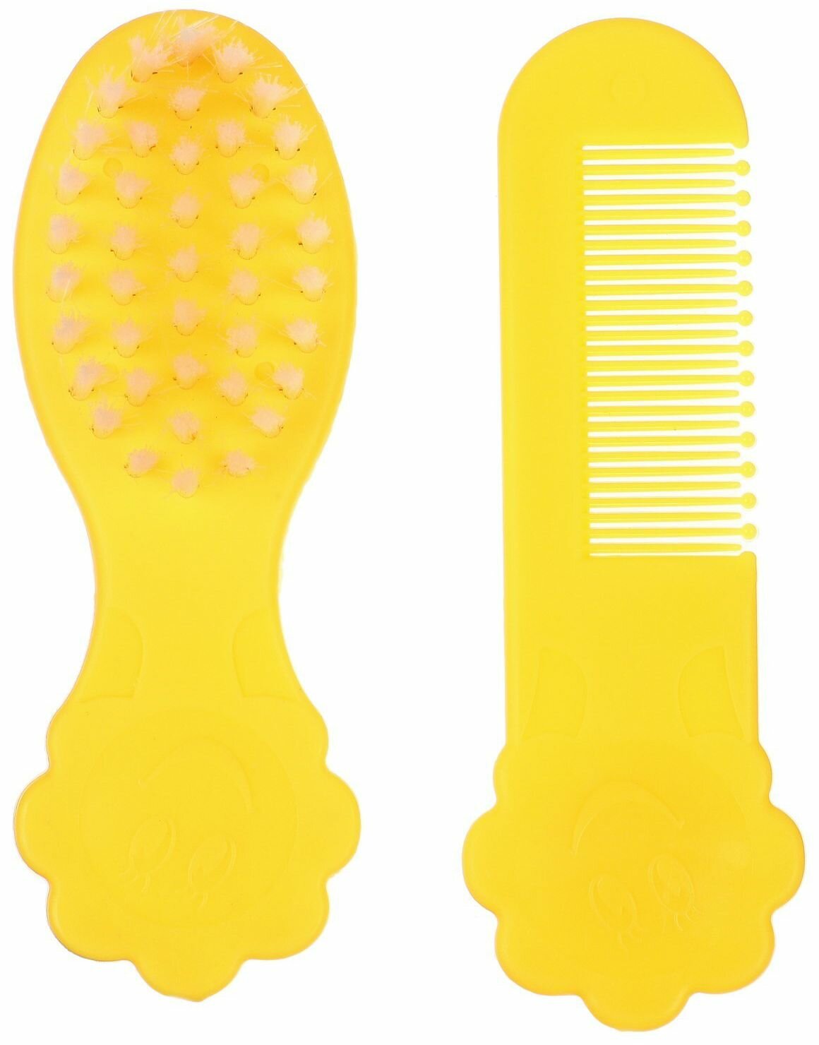 Набор детских расчесок "Цветочек" из 2 штук для волос, детская массажная щётка и расческа-гребешок для новорожденных и малышей, цвет желтый