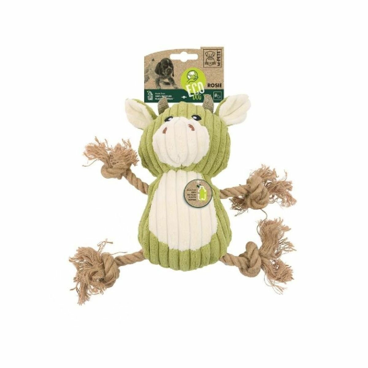 M-PETS Игрушка мягкая для собак ECO Коровка Рози с канатом 28см