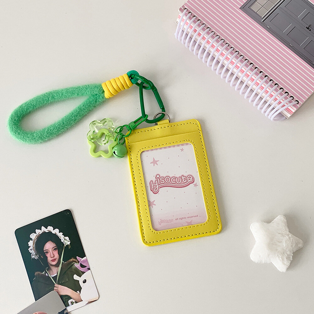 Минималистичный двухслойный цветной держатель для карт из PU, студенческий шнурок, защитник для ID-карты, держатель для карт, маленький подвесной аксессуар для рюкзака