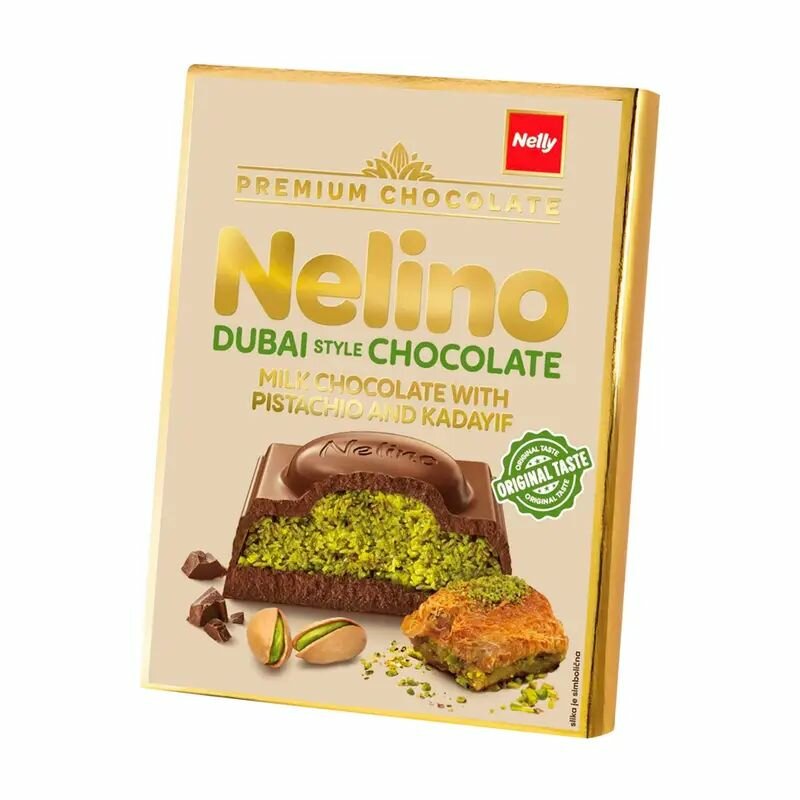 Шоколад NELLY DUBAI Дубай молочный с фисташковой начинкой и кадаифом 62г