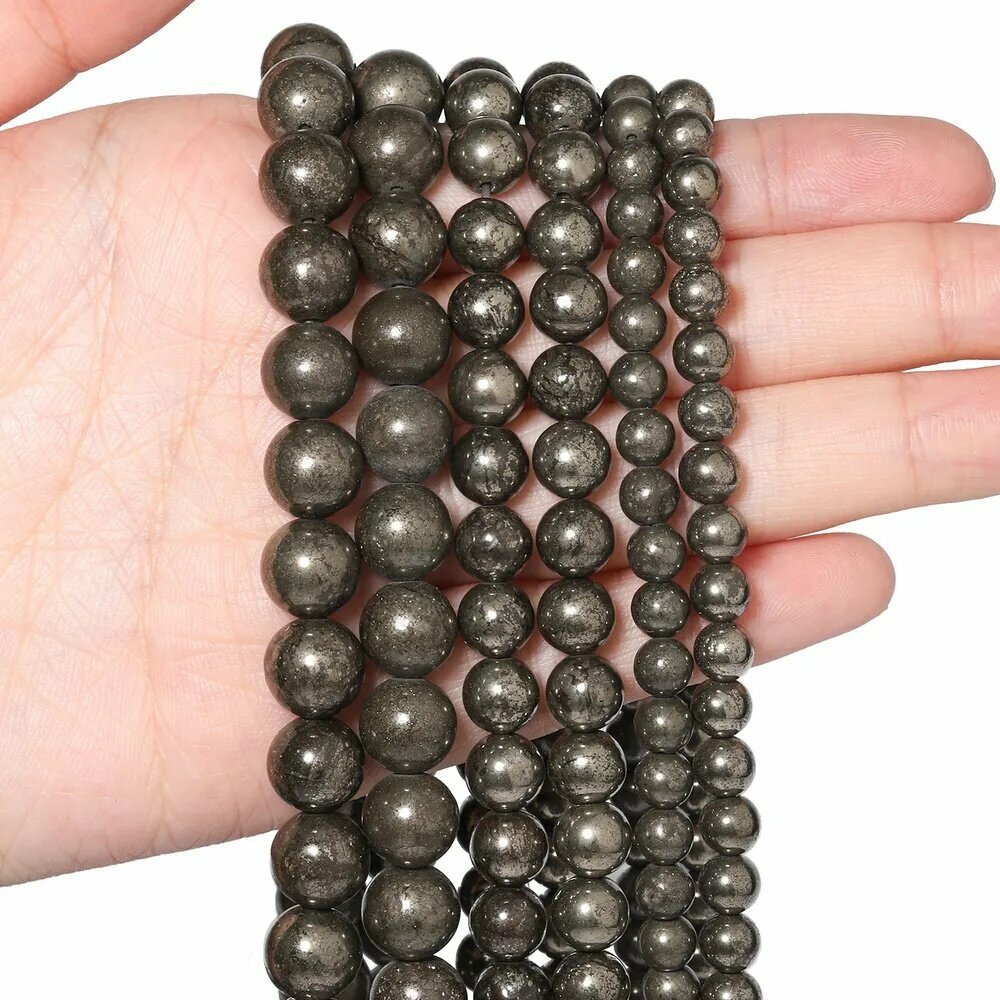 Натуральный пирит толщиной 10 мм, бусины для рукоделия из натуральных камней круглые, нить 37 см, около 36 шт, для создания украшений