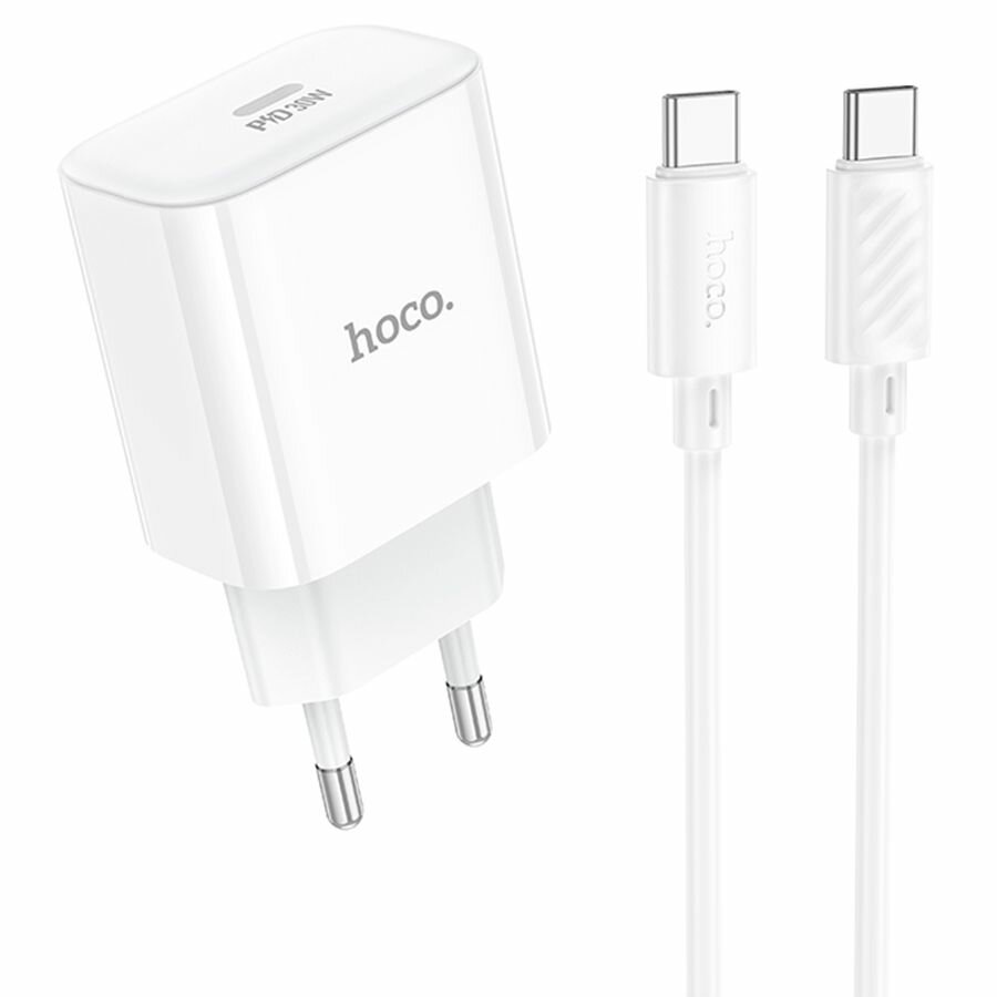 Сетевое зарядное устройство Hoco C76A Pro PD30W Type-C + кабель USB-C, белый (быстрая зарядка для iPhone, Android)