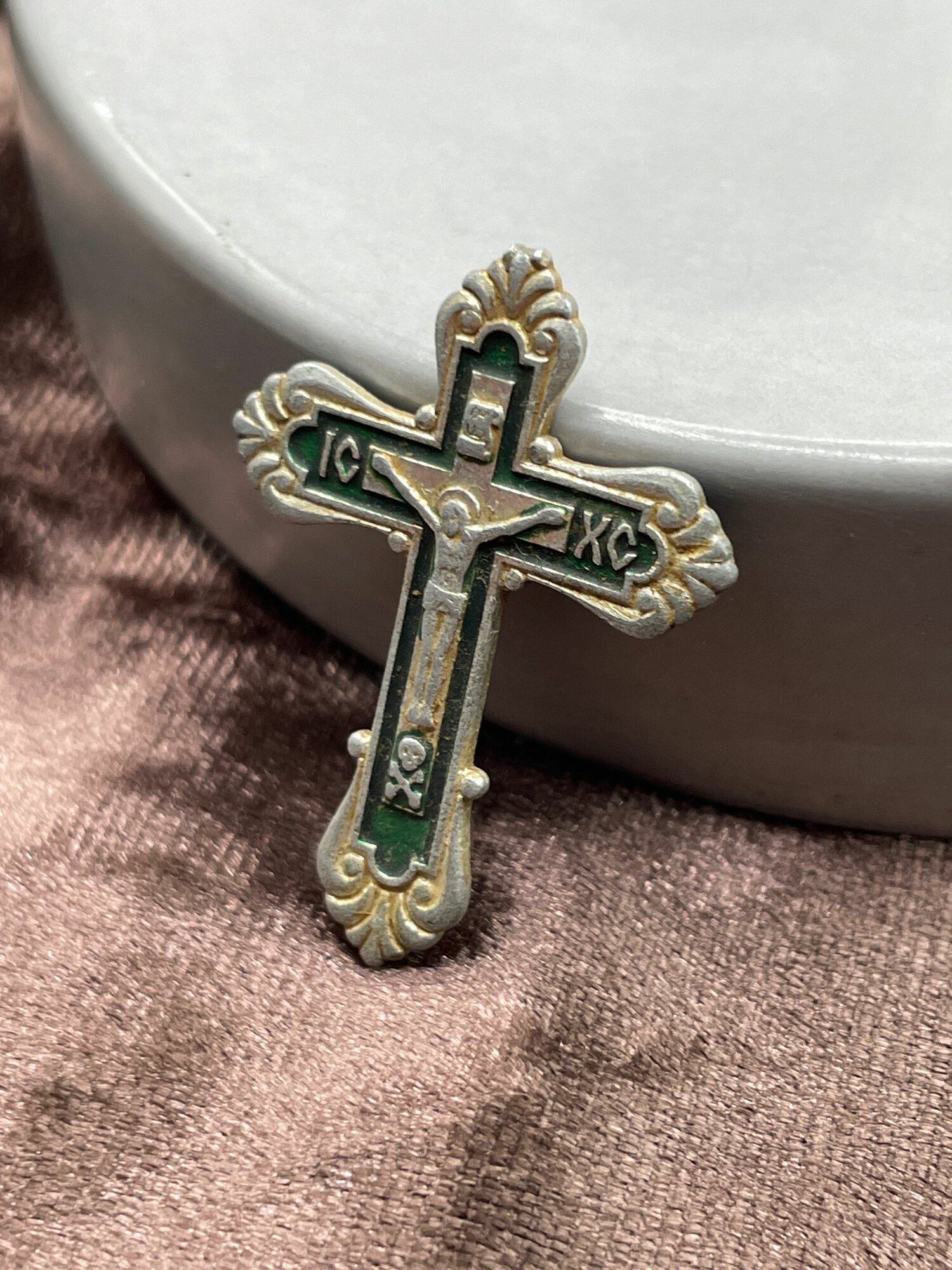 Винтажный нательный крест крестик, кулон, серебрение