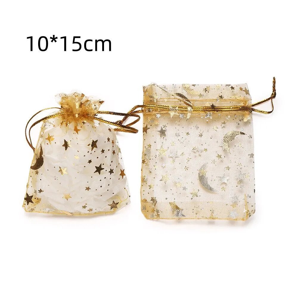 Мешочки подарочные из органзы 10 х 15 см в золоте 50 шт / для хранения украшений, мелочей, подарков