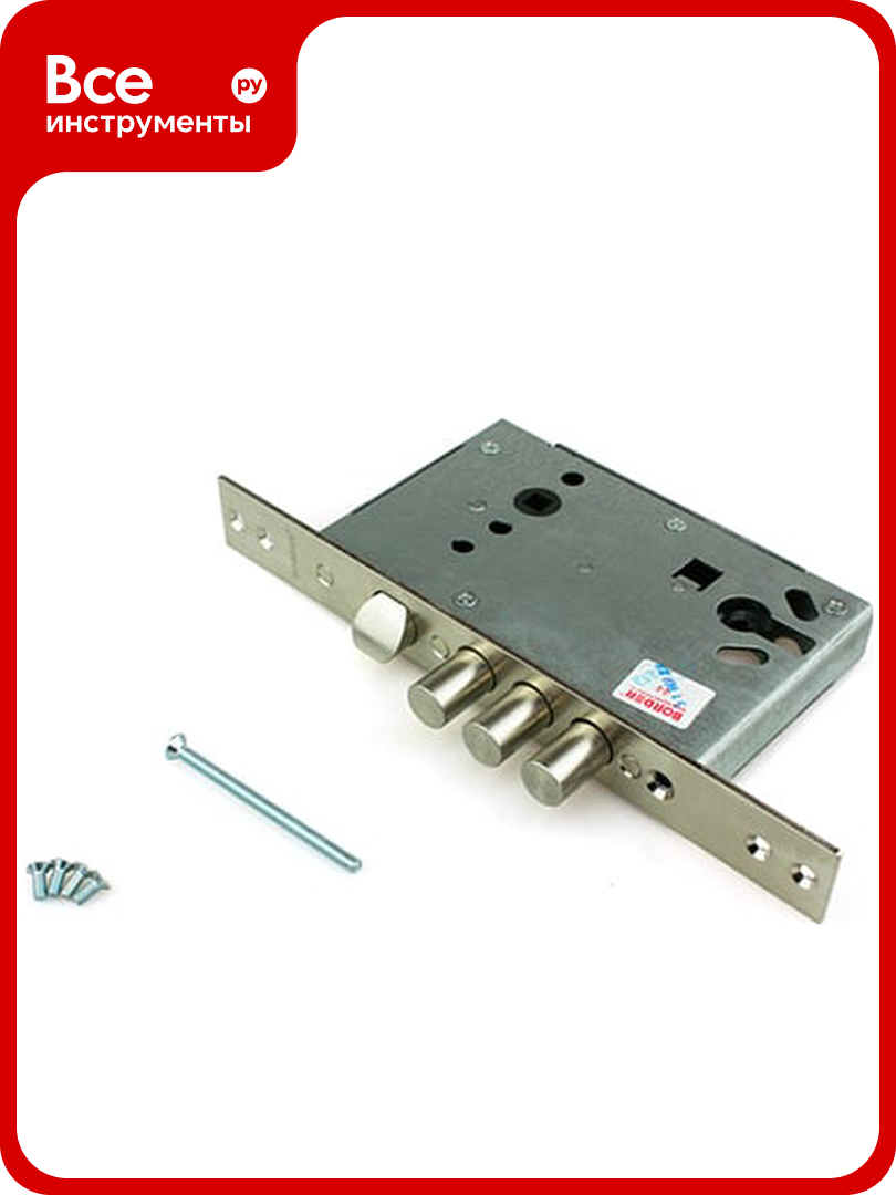 Врезной замок BORDER 79060 G 4-3 Э 27614 с матовой никелевой планкой, цилиндровый механизм, для металлических дверей