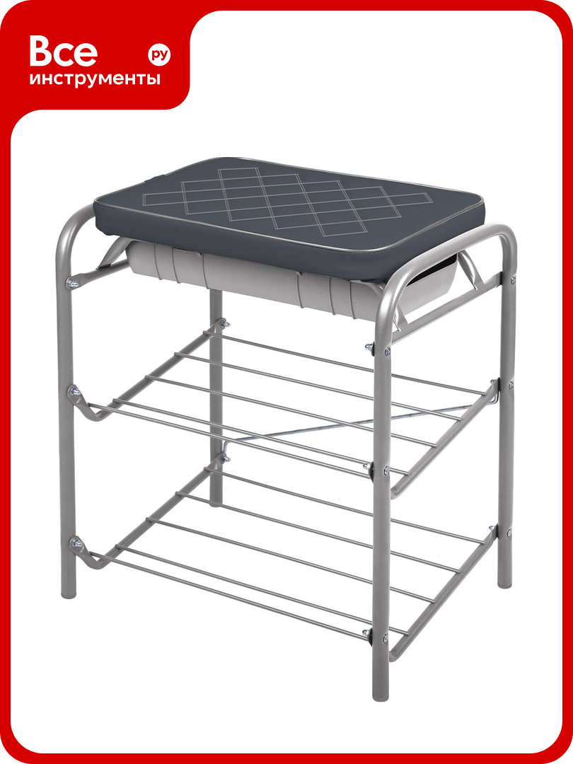 Банкетка Nika Haushalt НБ2/SL серый, металлический каркас, винил-скоженные глянцевые полки, сиденье, система хранения