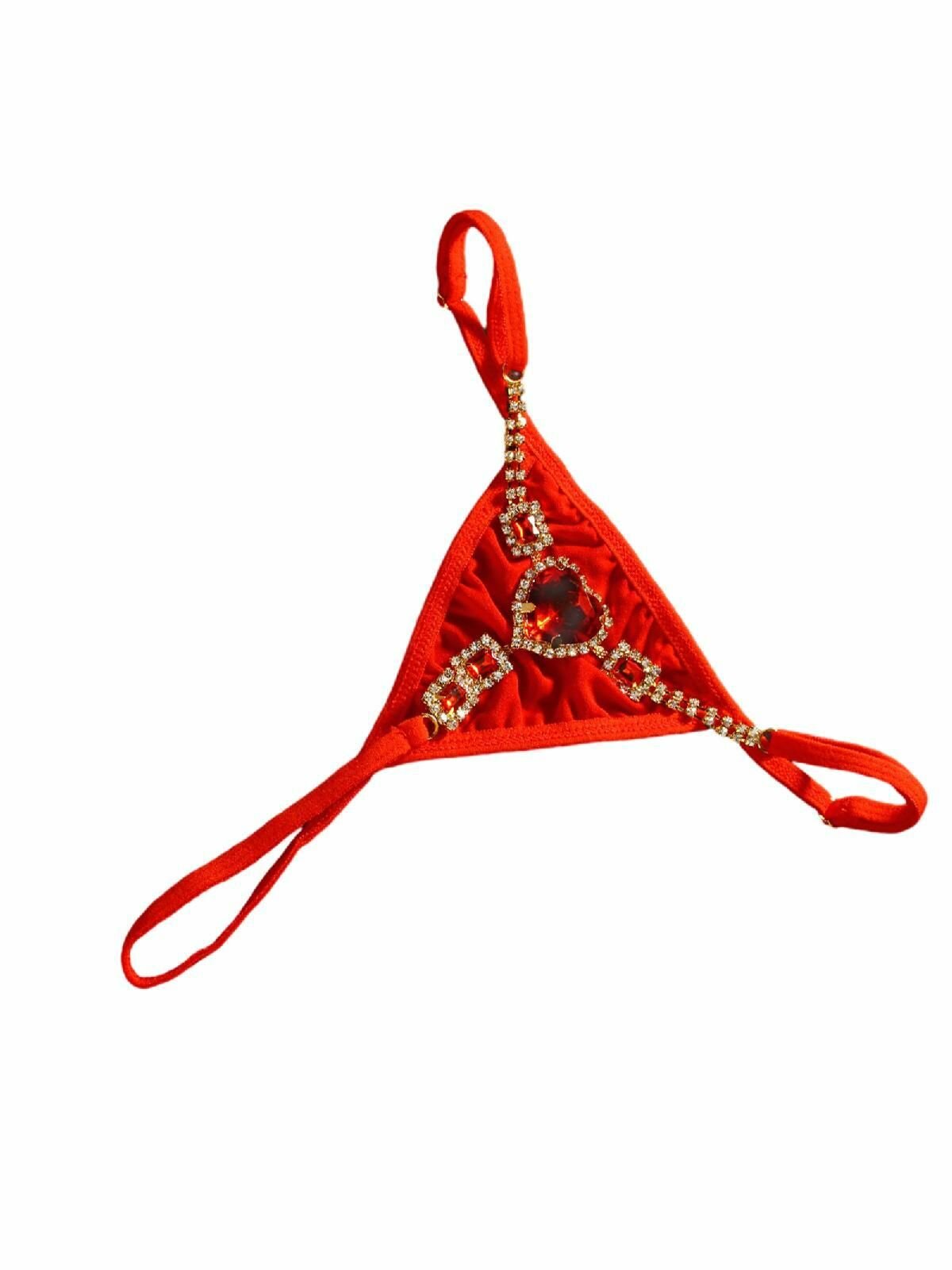 Трусы-стринги с камнями T-back, красный