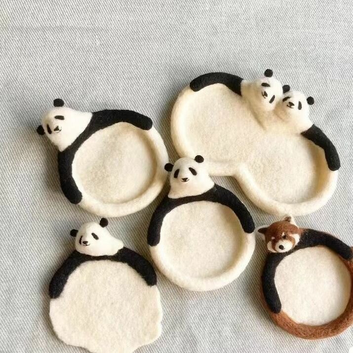 Ручная работа, подставка из шерстяного фетра с изображением кота, панды и медведя, DIY, подставка из шерстяного фетра, вышивка иглой, готовая плюшевая подставка