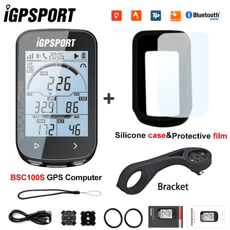 IGPSPORT BSC100S Велосипедный спидометр Беспроводной водонепроницаемый IPX7 Заряжаемый велосипед Компьютерный спидометр GPS 2.6 - дюймовый жидкокристаллический дисплей Bluetooth ANT + mtb