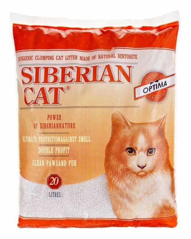 Наполнитель для кошачьего туалета Сибирская кошка Оптима, глиняный, комкующийся, 20 л