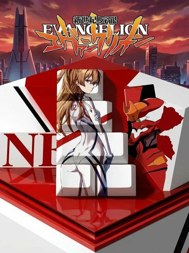 Кейкапы для механической клавиатуры Evangelion Asuka, набор клавиш PBT Евангелион