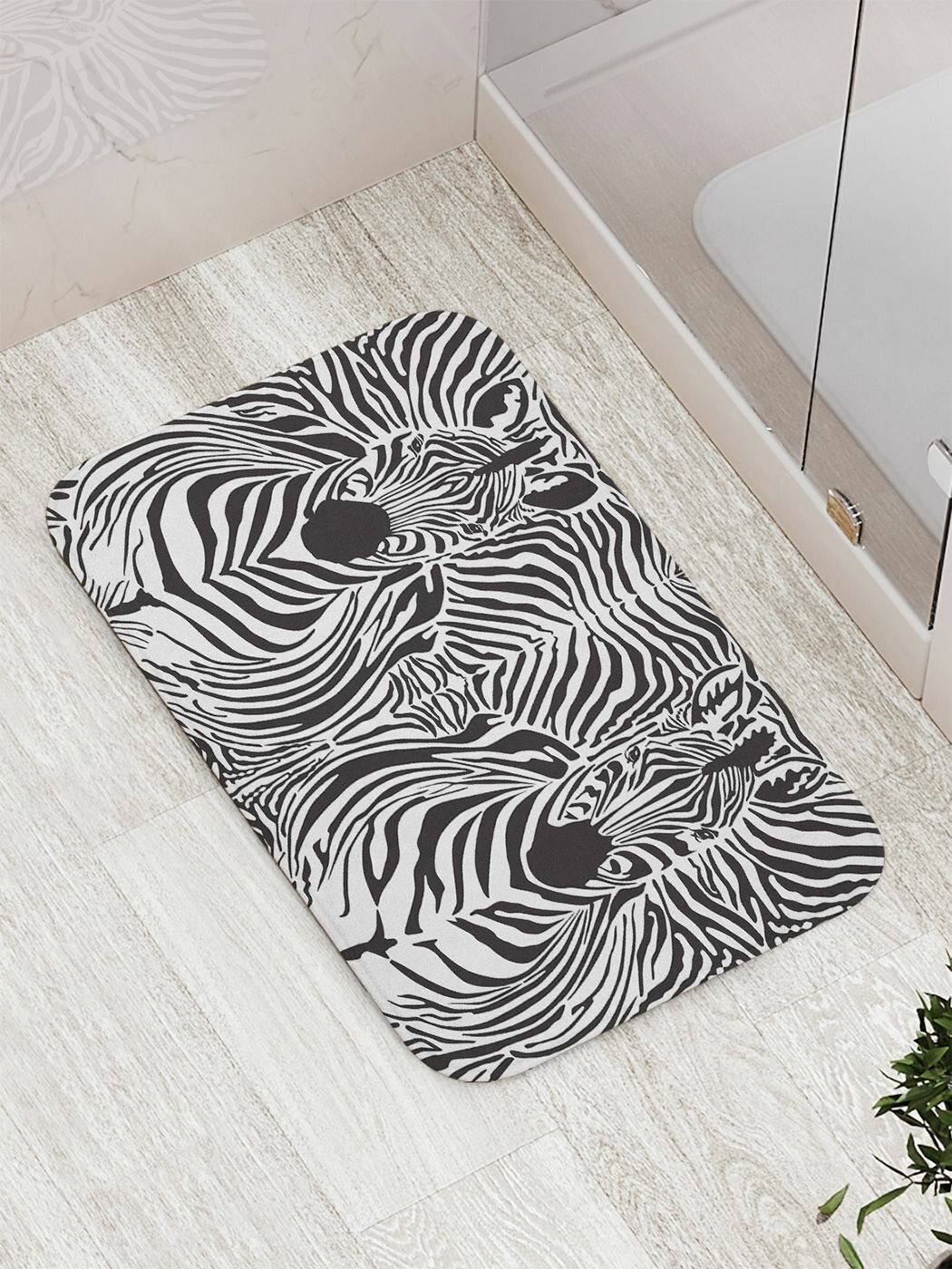 Коврик для ванной комнаты, туалета "Пара зебр" противоскользящий, 52х77 см, JoyArty