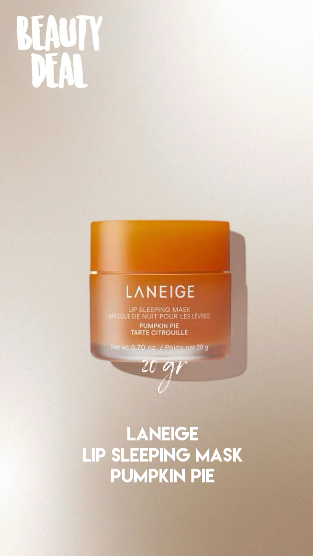 Laneige, ночная маска для губ, pumpkin pie, со вкусом тыквенного пирога, 20 гр