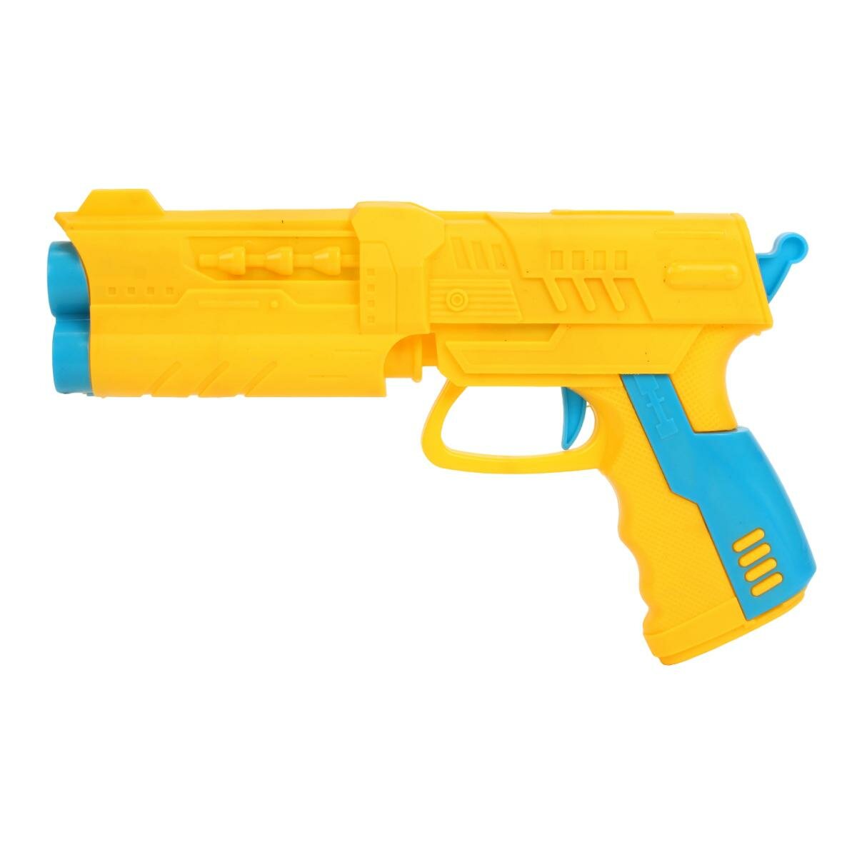 Пистолет игрушечный с мягкими пулями, пластик, желто-синий, 25 см, 3 патрона
