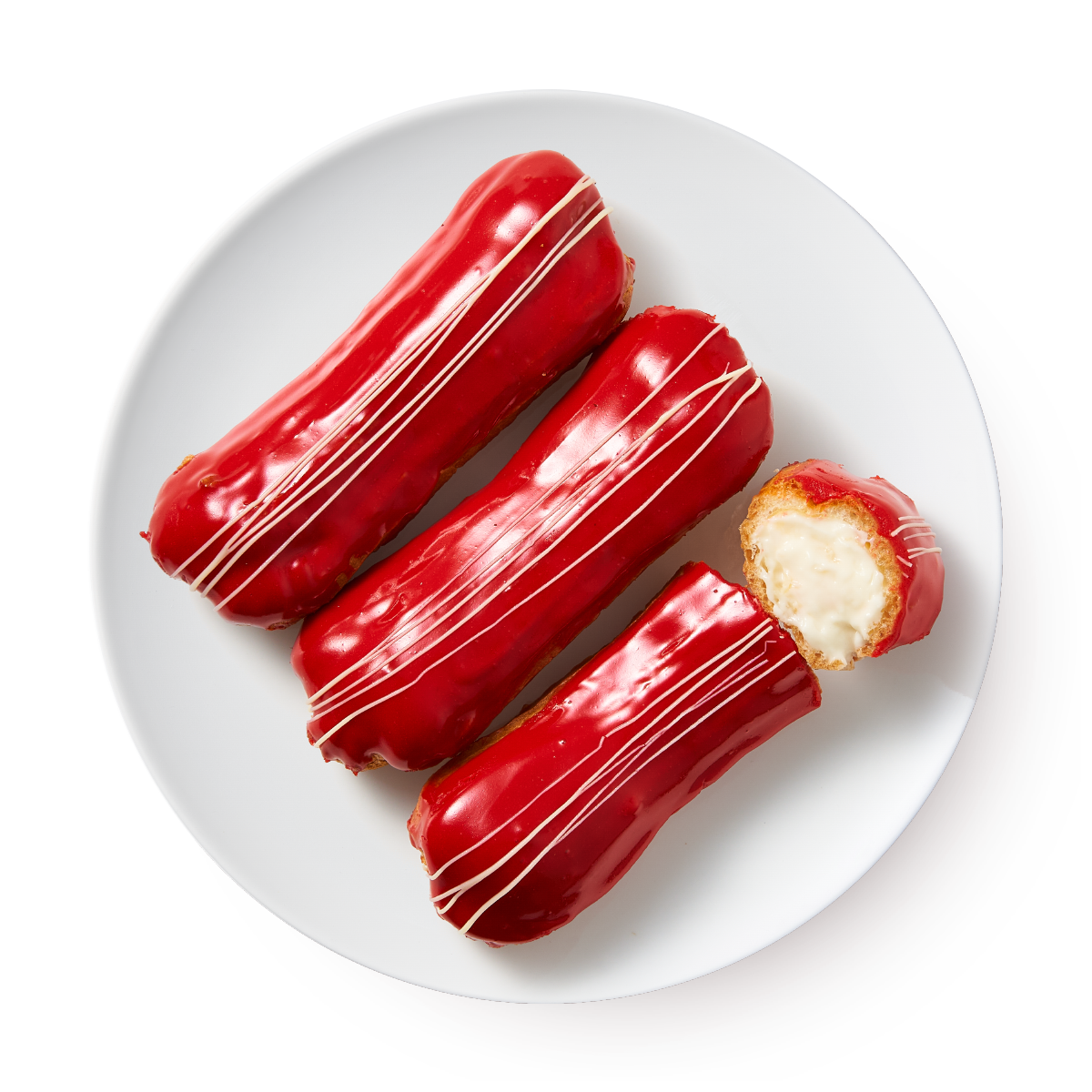 Набор эклеров Меренга «Меренга», заварное тесто, сливочный крем, красная глазурь, 3 шт.