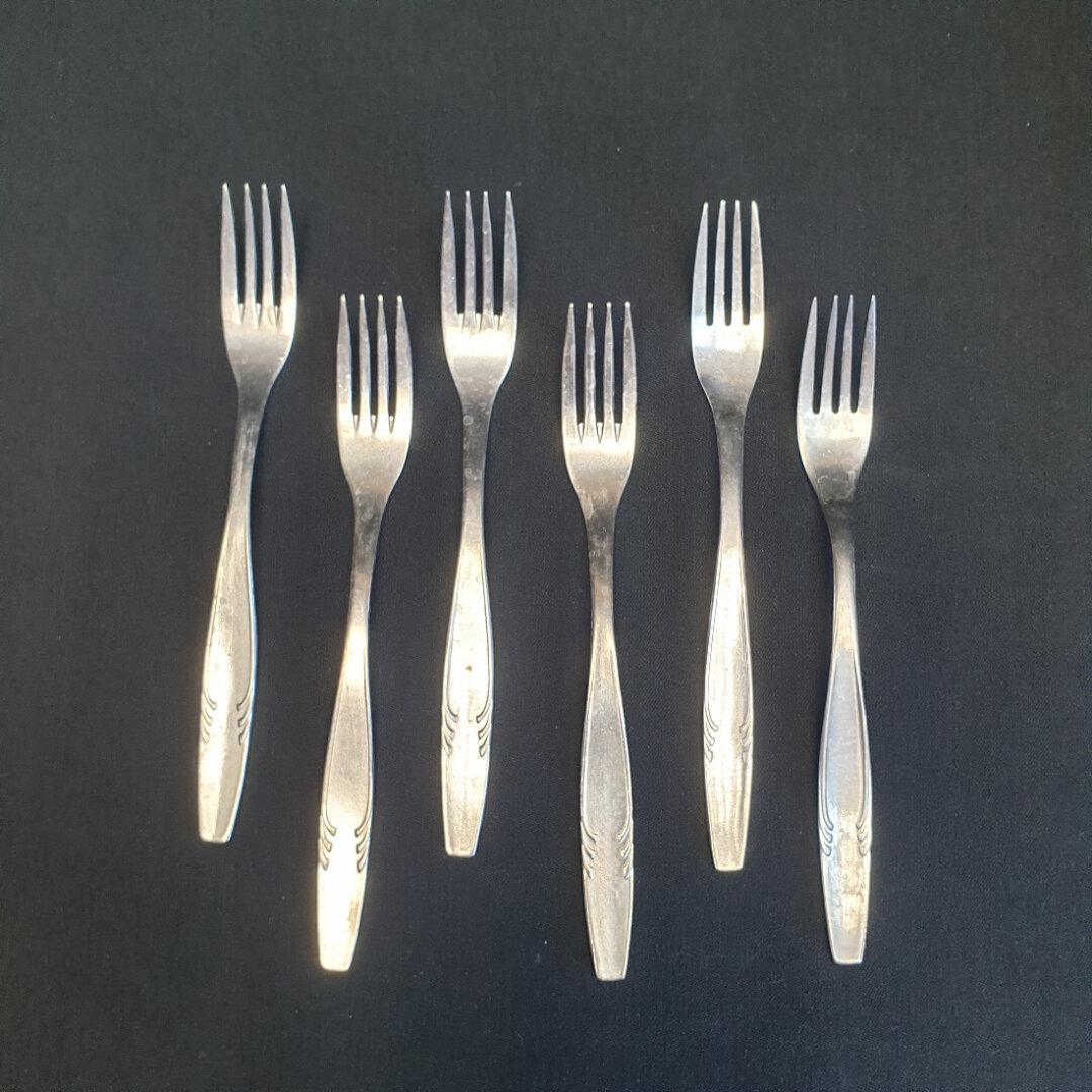 Набор столовых вилок, 6 шт, нержавейка, винтаж СССР