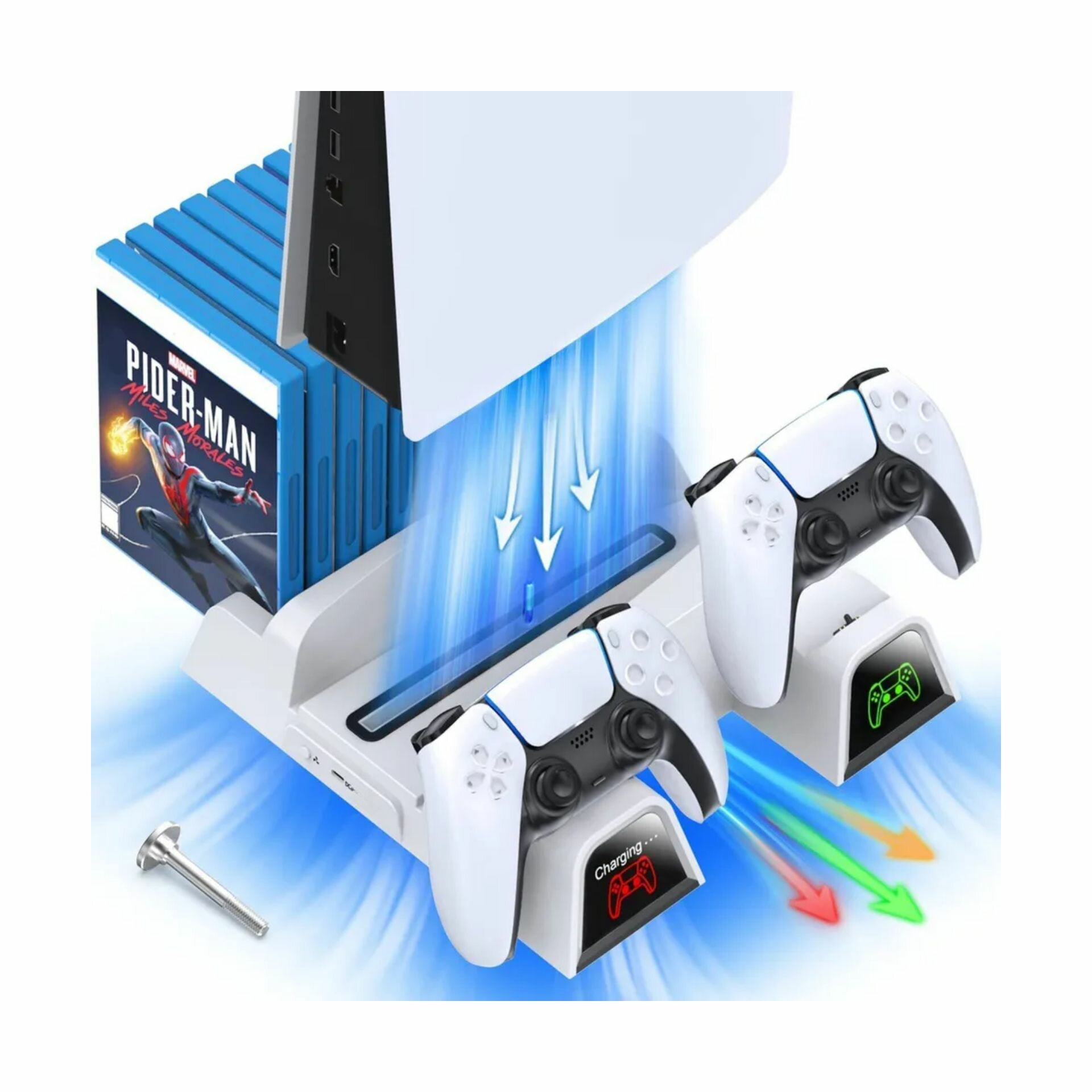 Охлаждающая подставка с док станцией для геймпадов Dualsense для Sony Playstation 5 PS5 FAT (для SLIM и PRO НЕ подойдет)