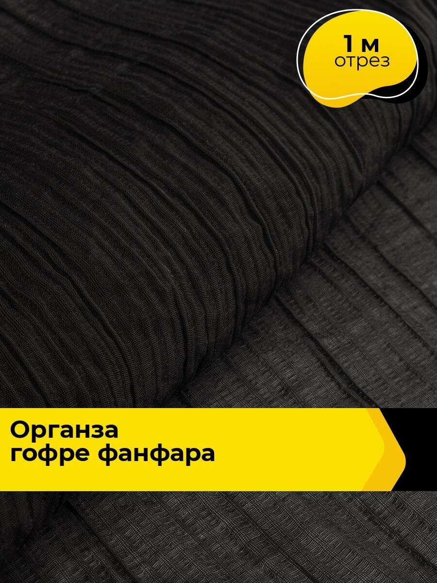 Ткань для шитья одежды Органза гофре "Фанфара" 1 м*145 см, цвет черный