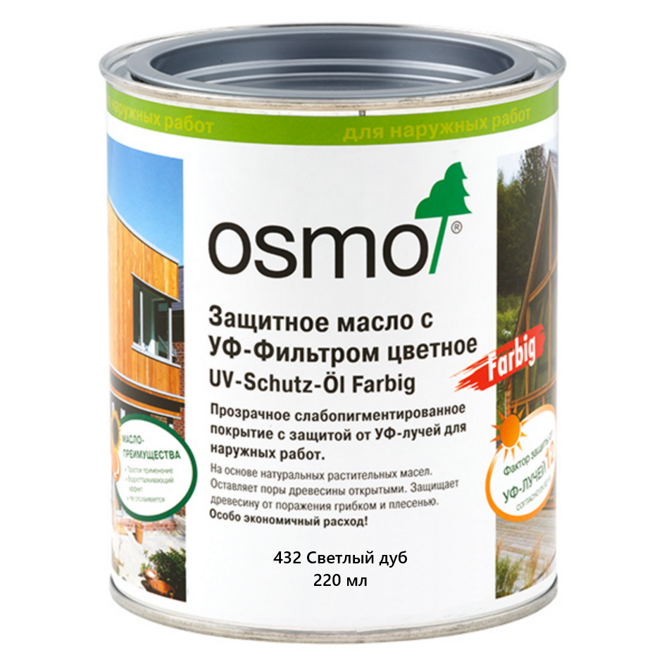 Защитное масло с УФ-фильтром цветное 432 Светлый дуб OSMO 220 мл