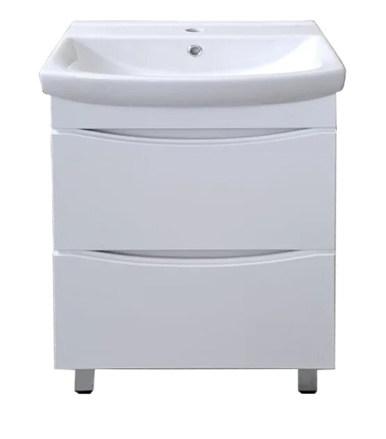 Тумба под раковину без столешницы Emmy Клермонт 50 напольная, с ножками, белая, глянцевая, из МДФ, тумба для ванной, с ящиками