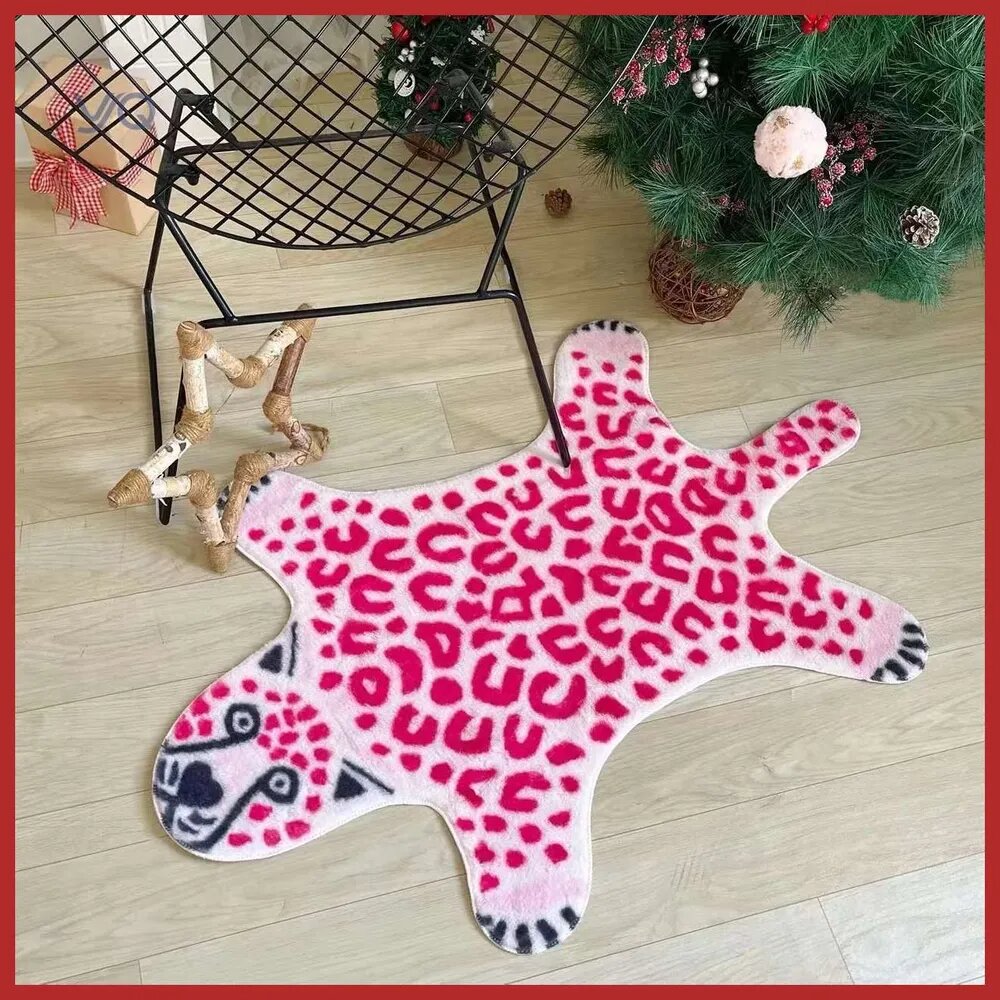 Коврик для ванной, спальни с леопардовым принтом 74x112 см, ковролин, розовый цвет, нестандартная форма, Китай