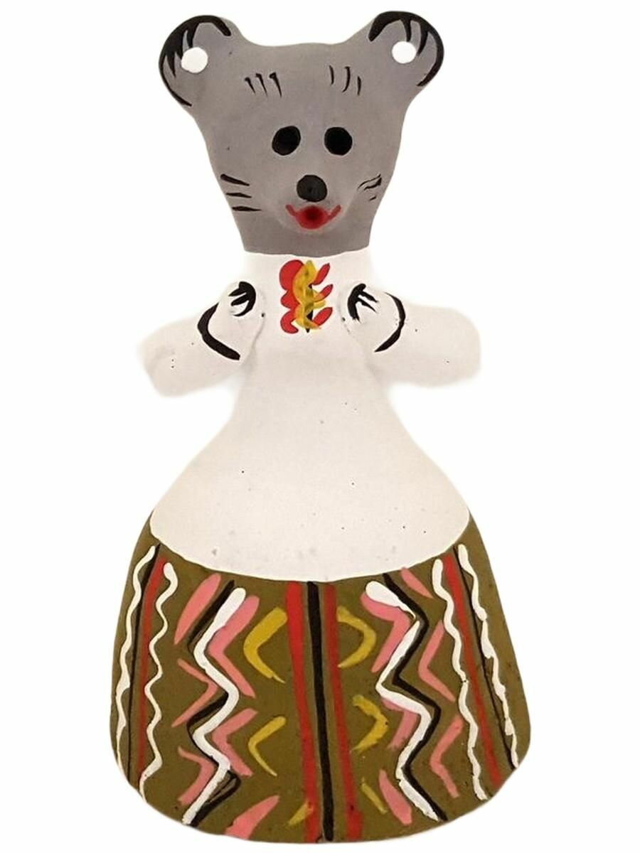 Мышка в сарафане, Каргопольская глиняная игрушка, ручная авторская работа