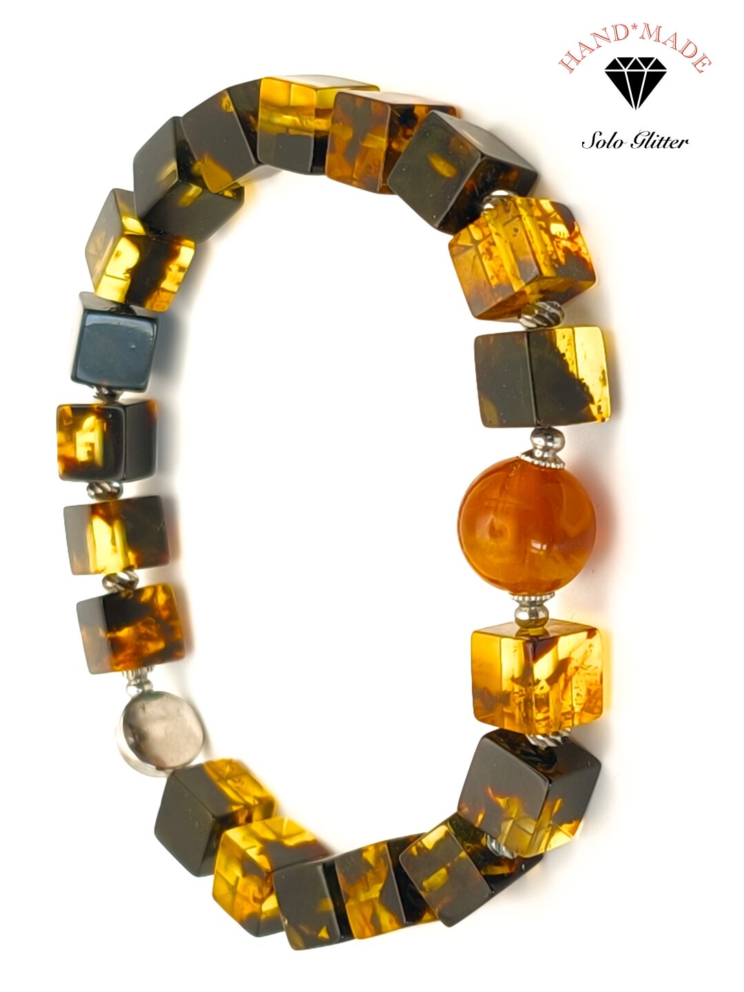 Эластичный браслет, янтарь, янтарь прессованный