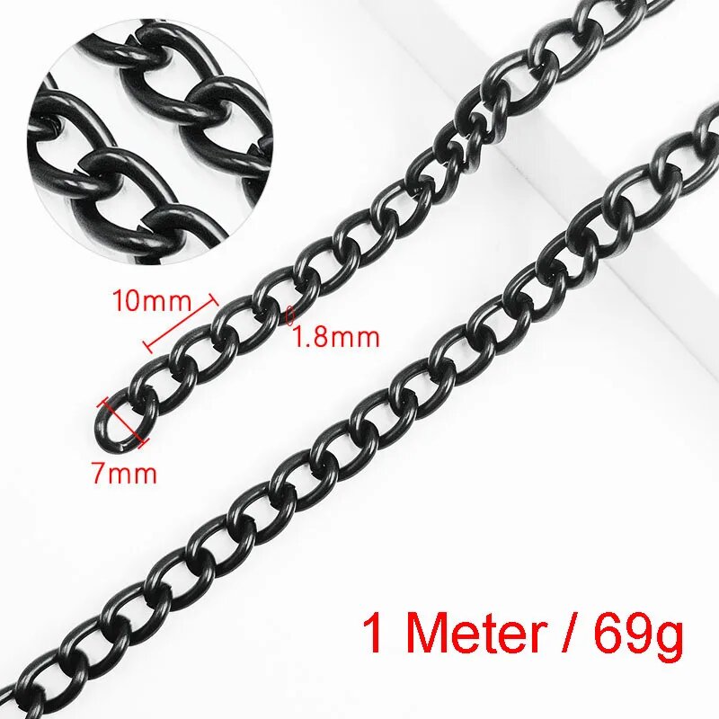 Металлическая черная витая цепочка V-REX 1 метр 1.8x7x10mm