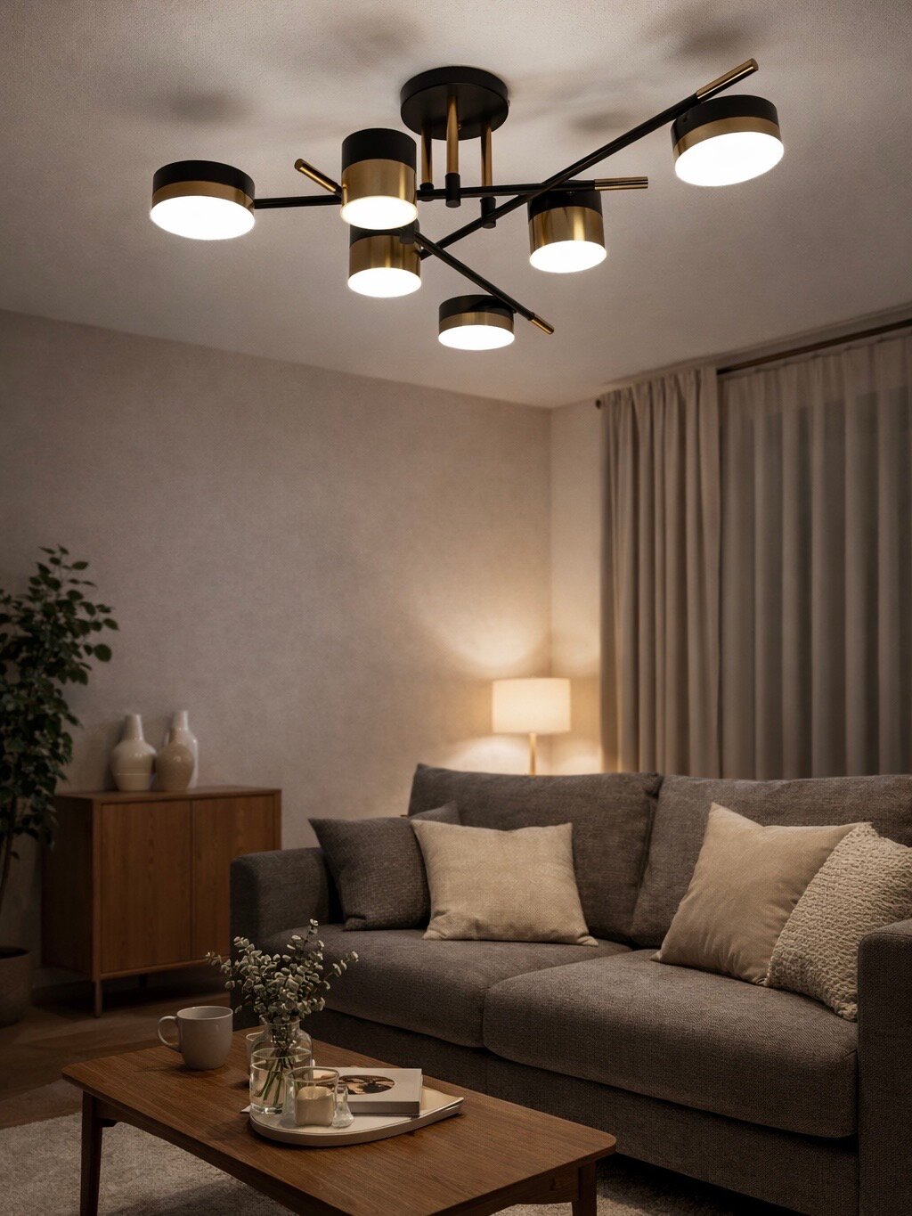 Люстра потолочная светодиодная, черный с золотом, 3 режима, мощность 39W, Свет Столицы